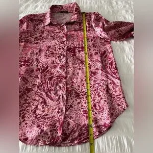 Zara | Tops | Zara Pink Satin Watercolour Button Front Blouse French ...